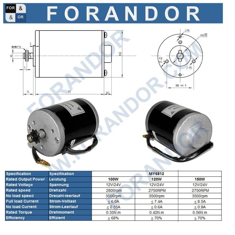 MY6812-100W-12V 0.35Nm DC-Motor Ritzel ZY6812 Forandor